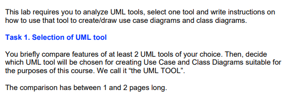 Solved This lab requires you to analyze UML tools, select | Chegg.com