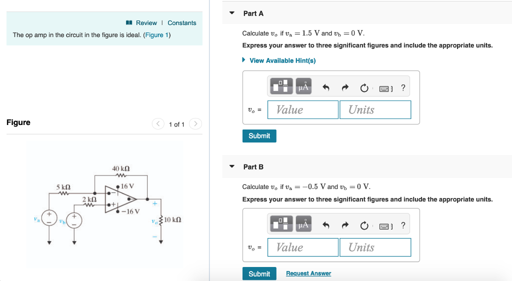 Solved Part A ReviewI Constants Calculate vo if va 1.5 V and | Chegg.com