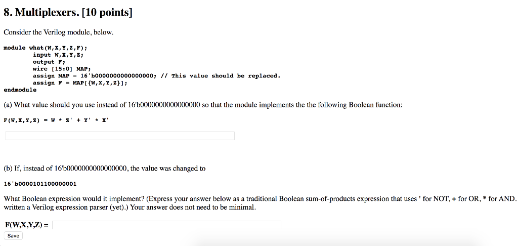Solved 8. Multiplexers. [10 points] Consider the Verilog | Chegg.com