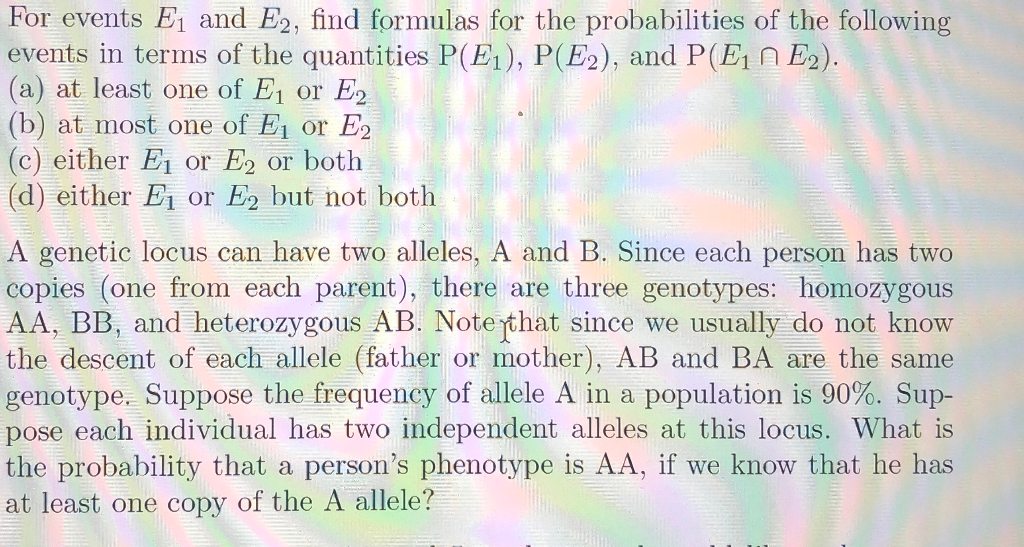 Solved For events E1 and E2, find formulas for the | Chegg.com