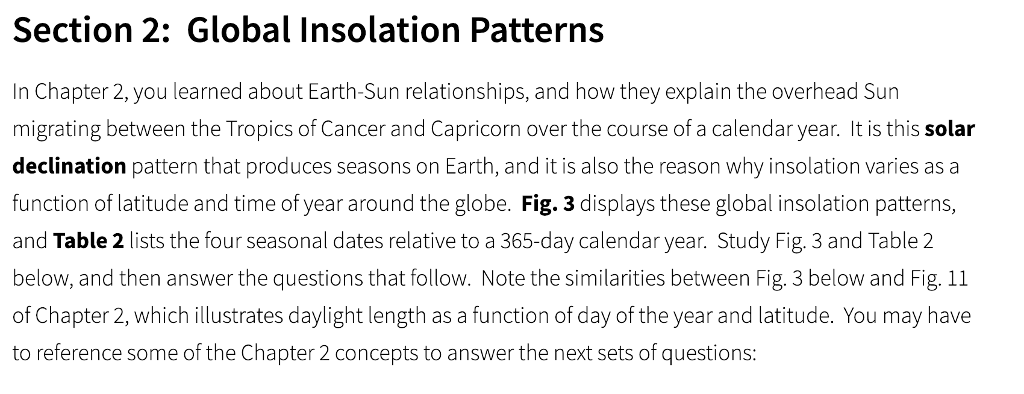 Solved Section 2: Global Insolation Patterns In Chapter 2, | Chegg.com