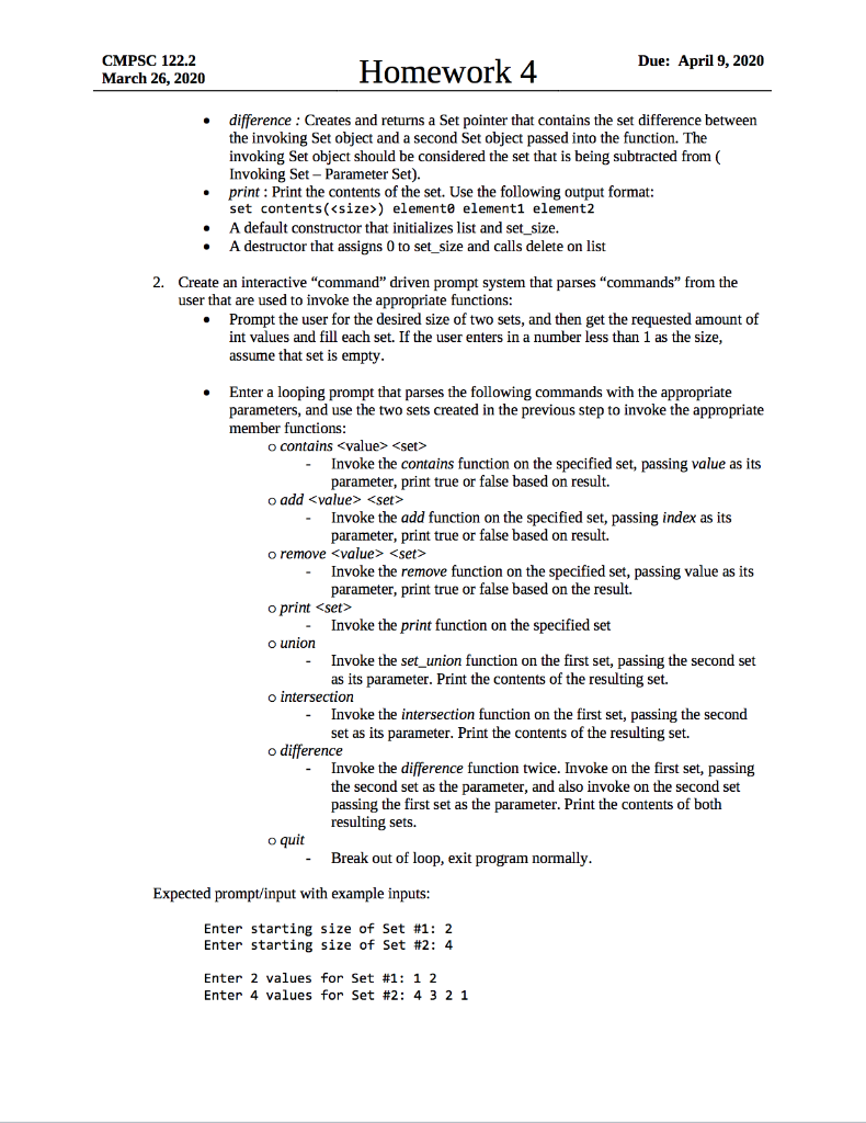 CMPSC 122.2 March 26, 2020 Due: April 9, 2020 | Chegg.com