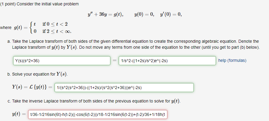 Solved (1 point) Consider the initial value problem y" + 36y | Chegg.com