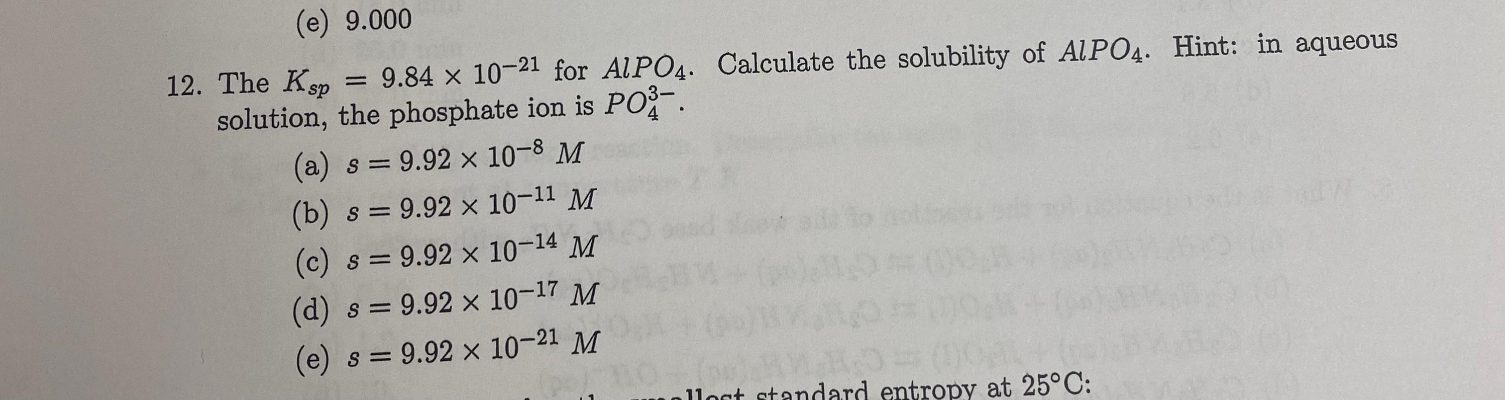 12. The Ksp=9.84×10−21 for AlPO4. Calculate the | Chegg.com
