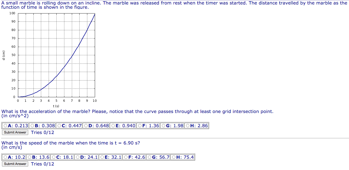 Solved A small marble is rolling down on an incline. The | Chegg.com