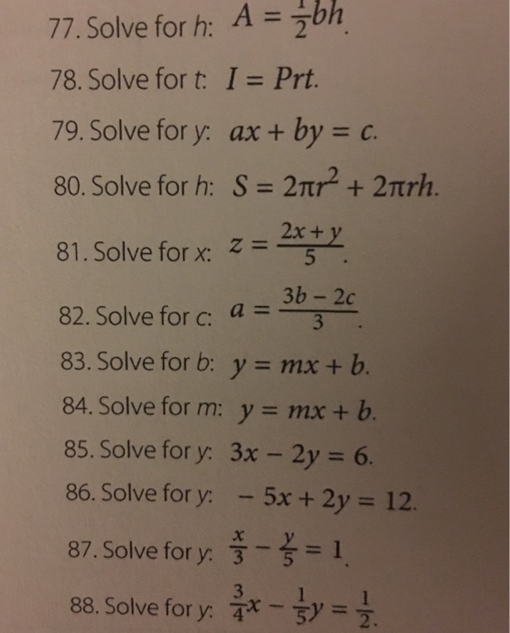 Solved Solve for h: A = 1/2 lb Solve for t I = Prt. Solve | Chegg.com