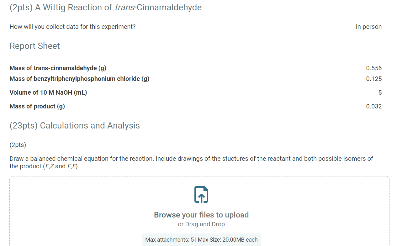 Solved (2pts) A Wittig Reaction of trans-Cinnamaldehyde How | Chegg.com