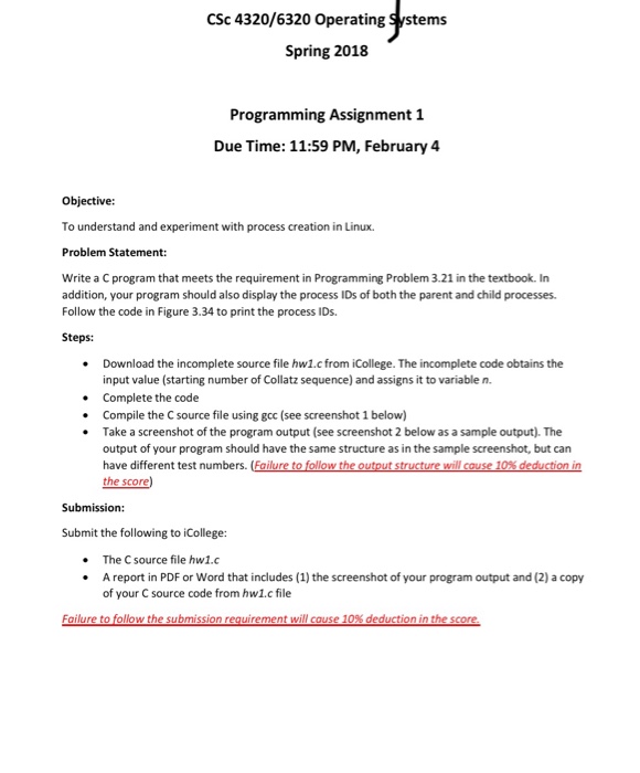 Solved CSc 4320/6320 Operating Systems Spring 2018 | Chegg.com
