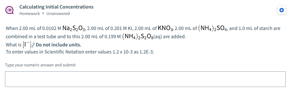 Solved Calculating Initial Concentrations Homework. | Chegg.com