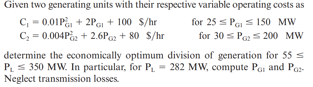 Solved Given two generating units with their respective | Chegg.com