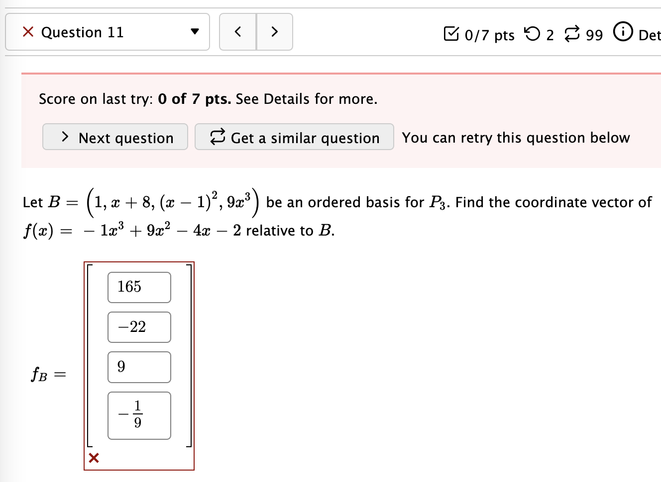 Solved Score on last try: 0 of 7 pts. See Details for more. | Chegg.com