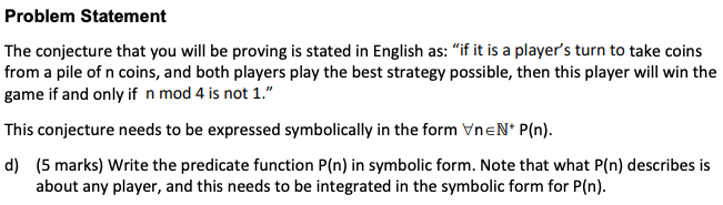 Solved This game starts with a pile of n coins. The two | Chegg.com