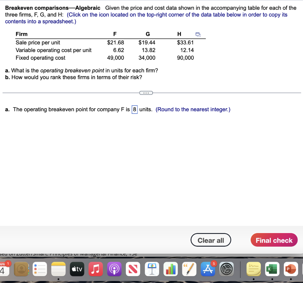 Solved Breakeven comparisons-Algebraic Given the price and | Chegg.com