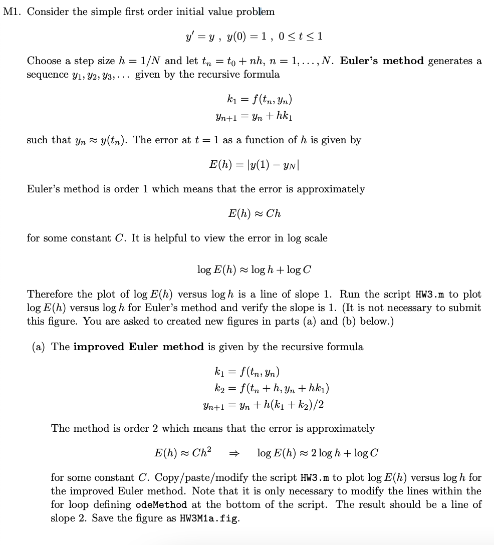 Solved M1. Consider the simple first order initial value | Chegg.com