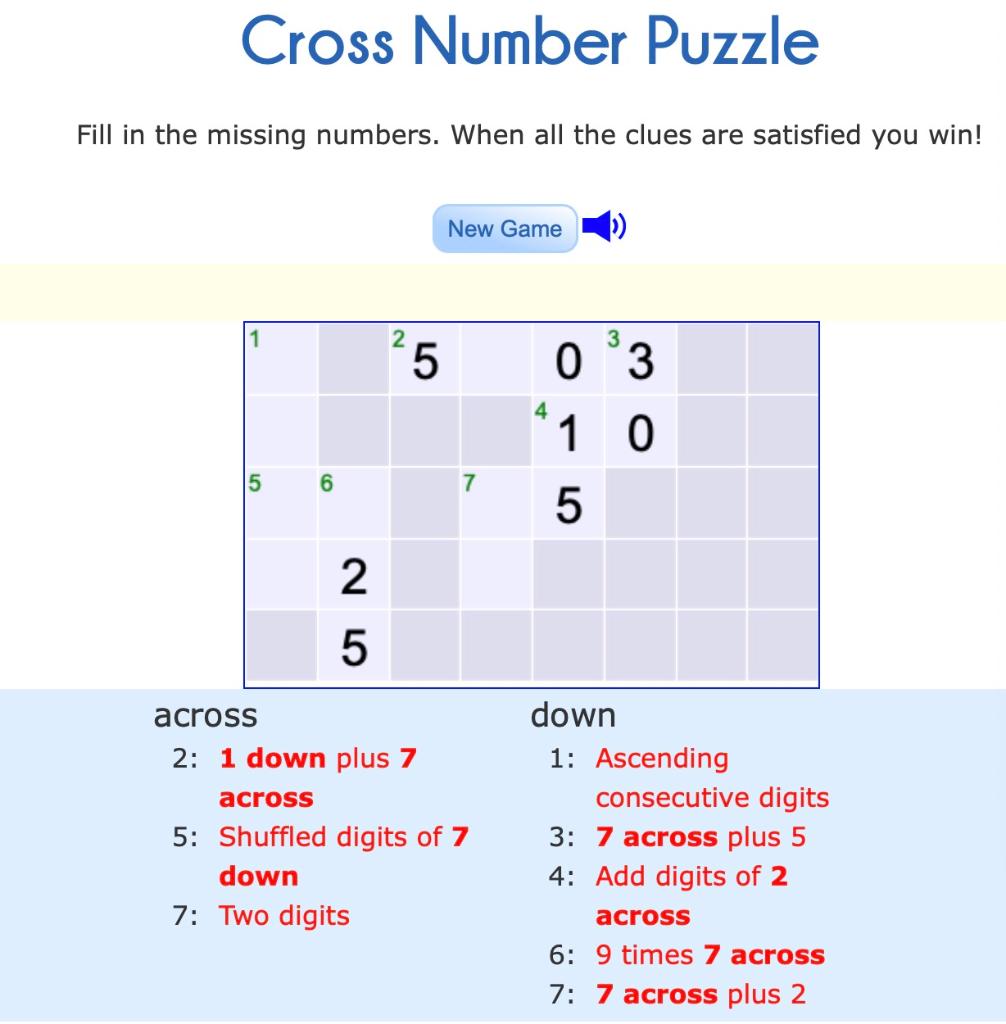 Solved Cross Number Puzzle Fill in the missing numbers. When | Chegg.com