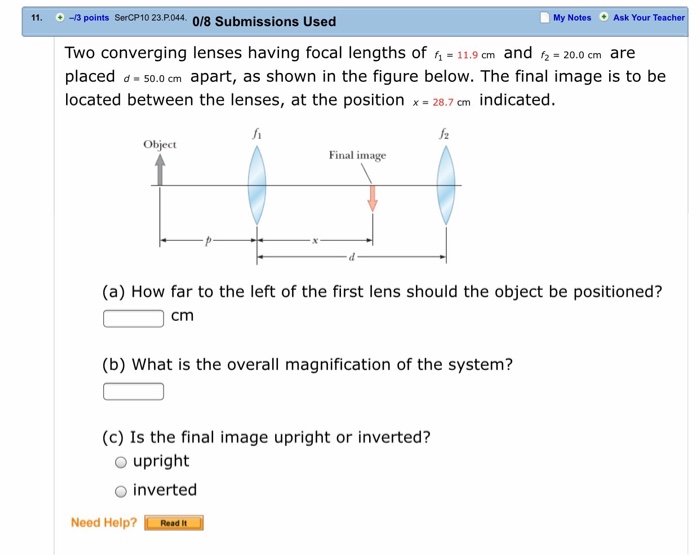 Solved Two converging lenses having focal lengths of f_1 = | Chegg.com