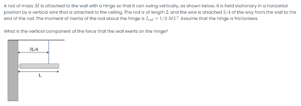 Solved A rod of mass M is attached to the wall with a hinge | Chegg.com