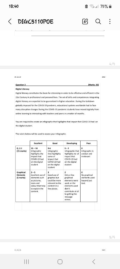 Solved Question 2 (Marks: 20) Digital Literacy Digital | Chegg.com