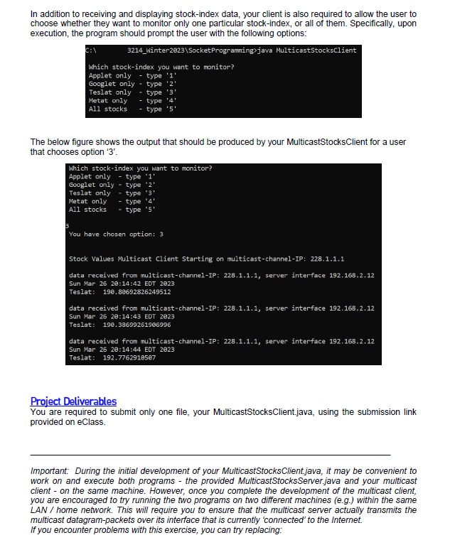 Multicast System for Stock-Index Dissemination Alice | Chegg.com