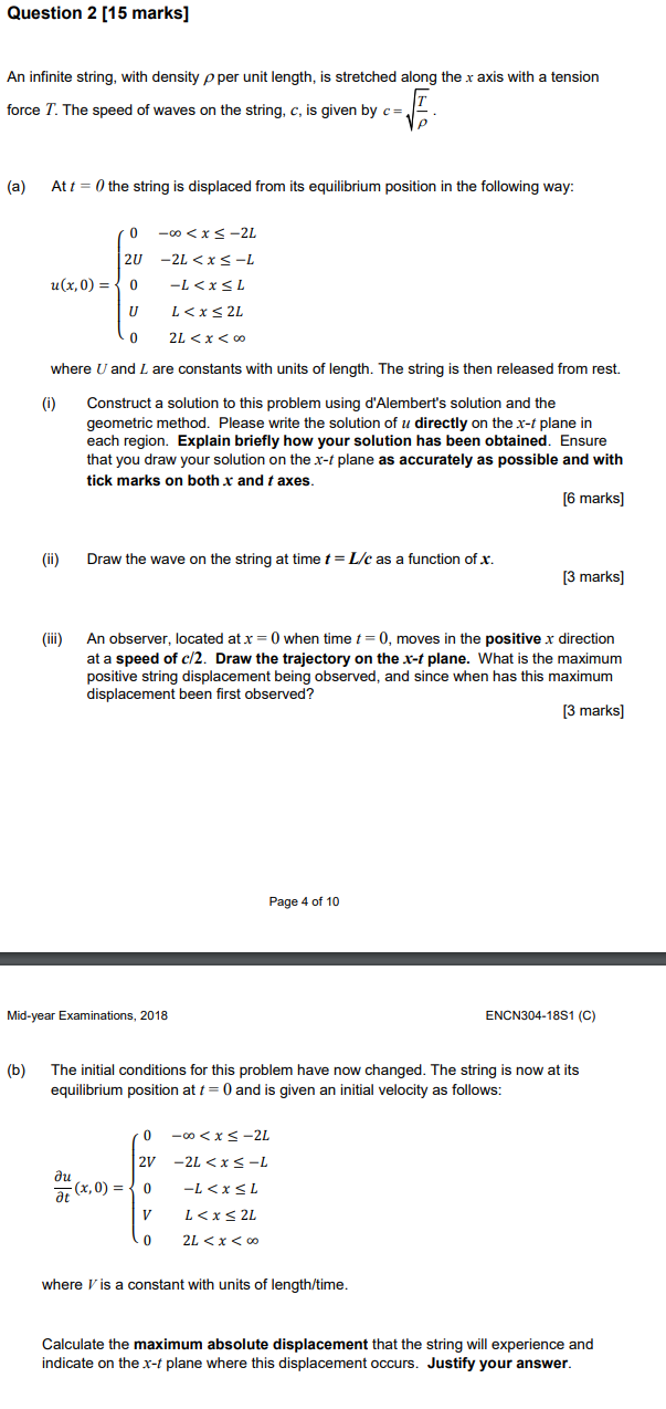 Solved Question 2 [15 marks] An infinite string, with | Chegg.com