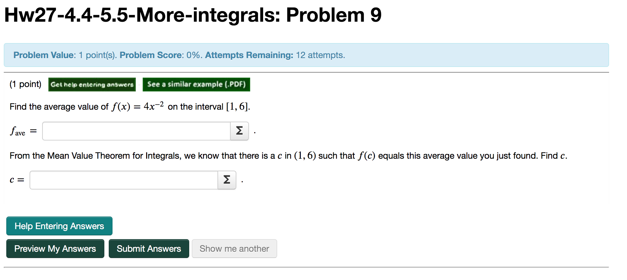Solved Hw27-4.4-5.5-More-integrals: Problem 9 Problem Value: | Chegg.com