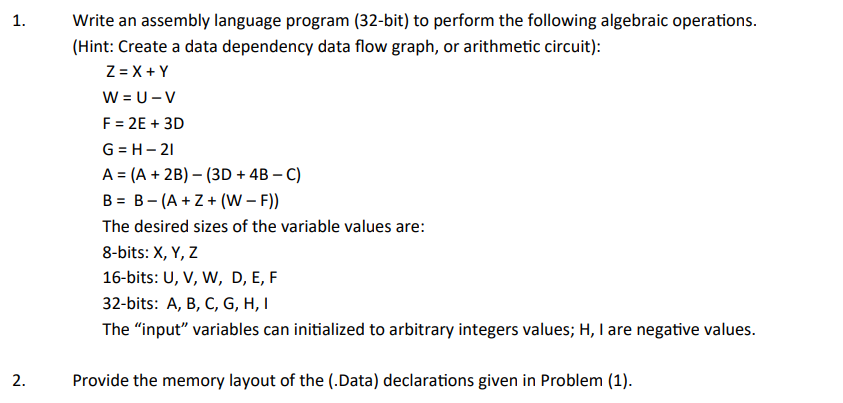 Solved 1. Write an assembly language program (32-bit) to | Chegg.com