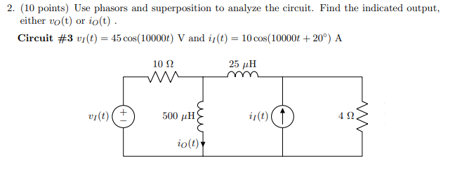 Solved 2. (10 points) Use phasors and superposition to | Chegg.com