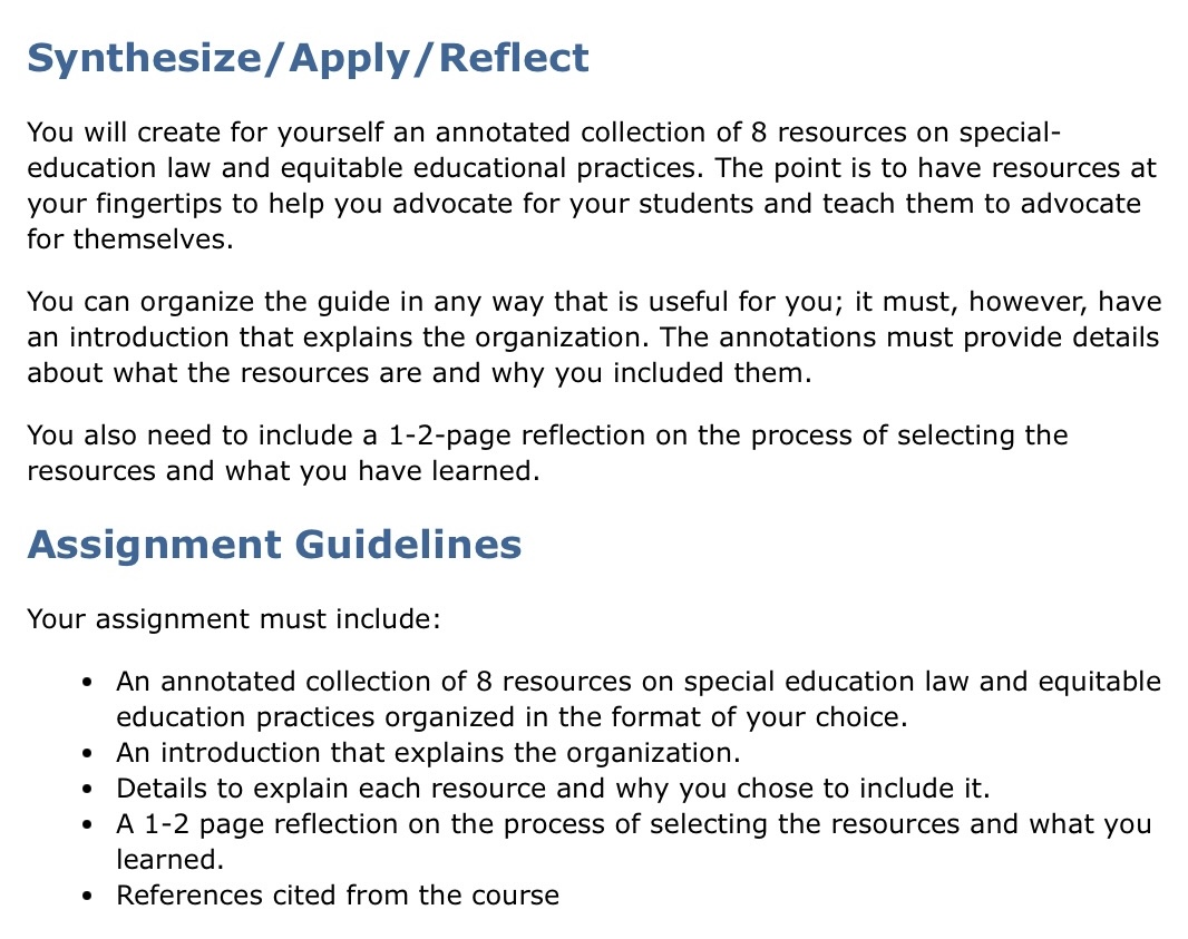 Solved Synthesize/Apply/ReflectYou will create for yourself | Chegg.com