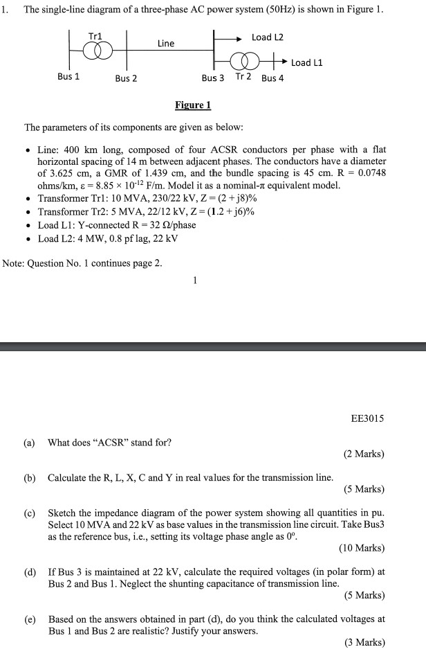 Solved by an EXPERT The single-line diagram of ﻿a three-phase AC ﻿power | Chegg.com