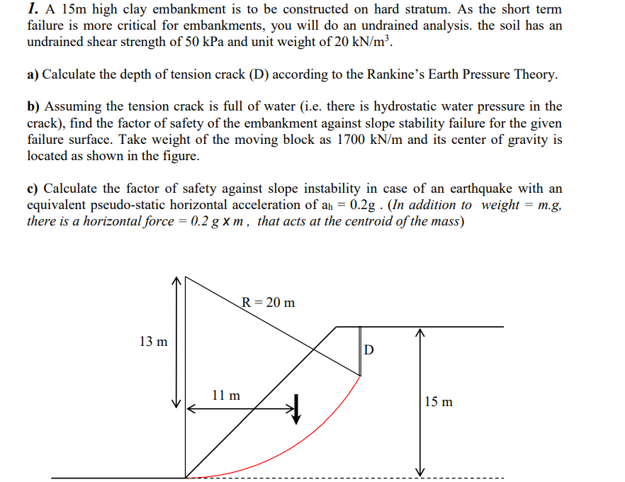 Solved 1. A 15 m high clay embankment is to be constructed | Chegg.com
