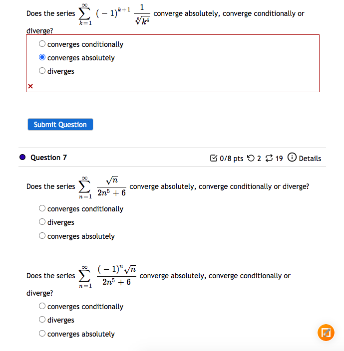 Solved 1 (-1)4+1 converge absolutely, converge conditionally | Chegg.com