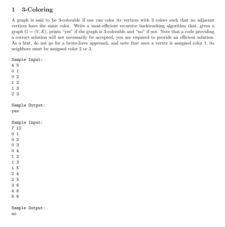 Solved 1 3-Coloring A graph is said to be 3-colorable if one | Chegg.com