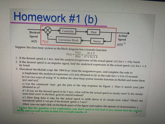Solved T(s)=X(s)Y(s)=s2+5s+43s+2 1. If the desired speed is | Chegg.com