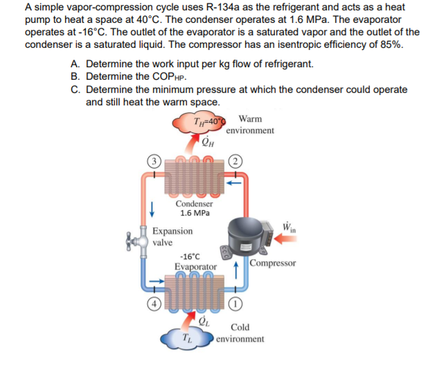 Solved A simple vapor-compression cycle uses R-134a as the | Chegg.com