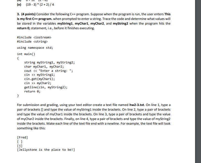 Solved (e) (19-3)**2+24(4 ﻿points) ﻿Consider the following | Chegg.com