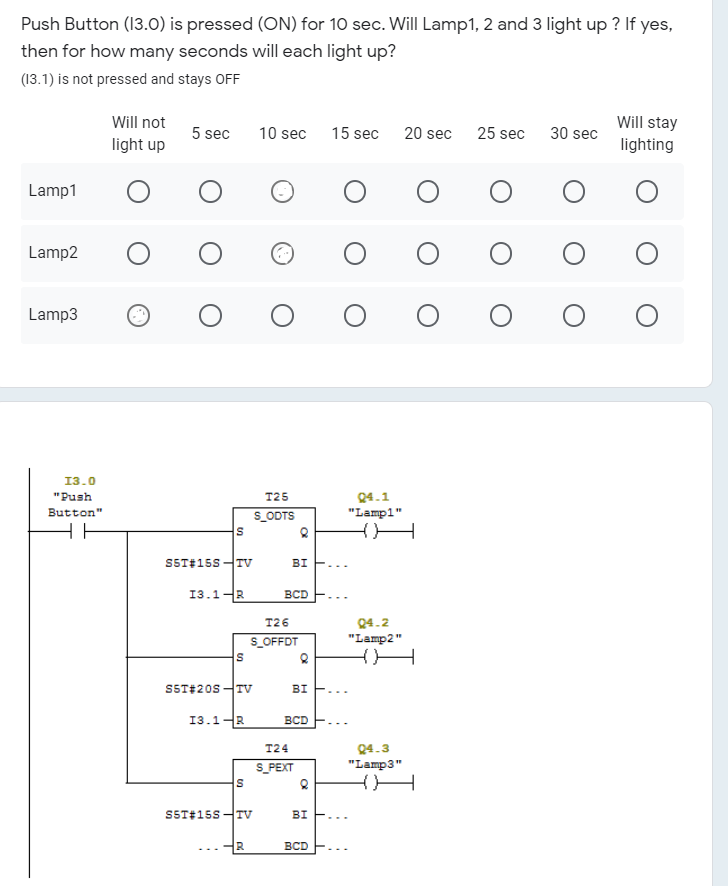 Solved Push Button (13.0) is pressed (ON) for 10 sec. Will | Chegg.com