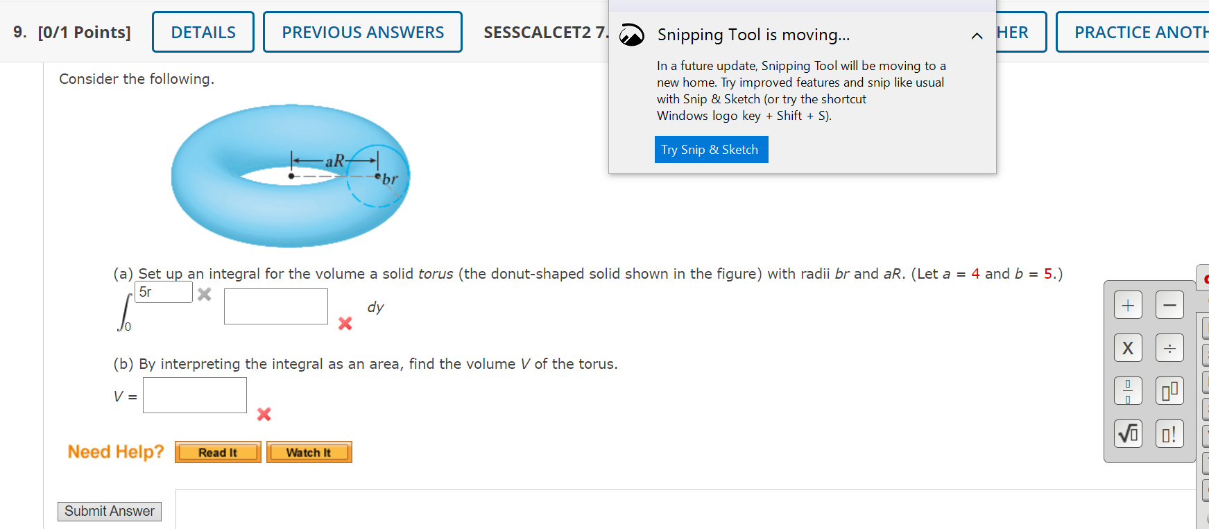 Solved 1 Points] SESSCALCET2 7. Snipping Tool is moving... | Chegg.com