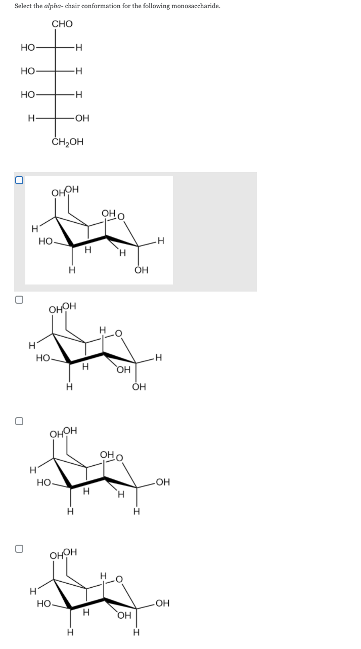 Solved Select the alpha-chair conformation for the following | Chegg.com