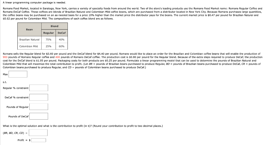 Solved A linear programming computer package is needed. | Chegg.com