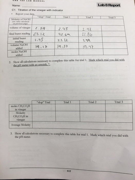 Lab Report B. Standardization of the NaOH Solution | Chegg.com