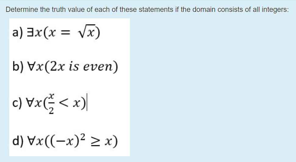 Solved Determine the truth value of each of these statements | Chegg.com