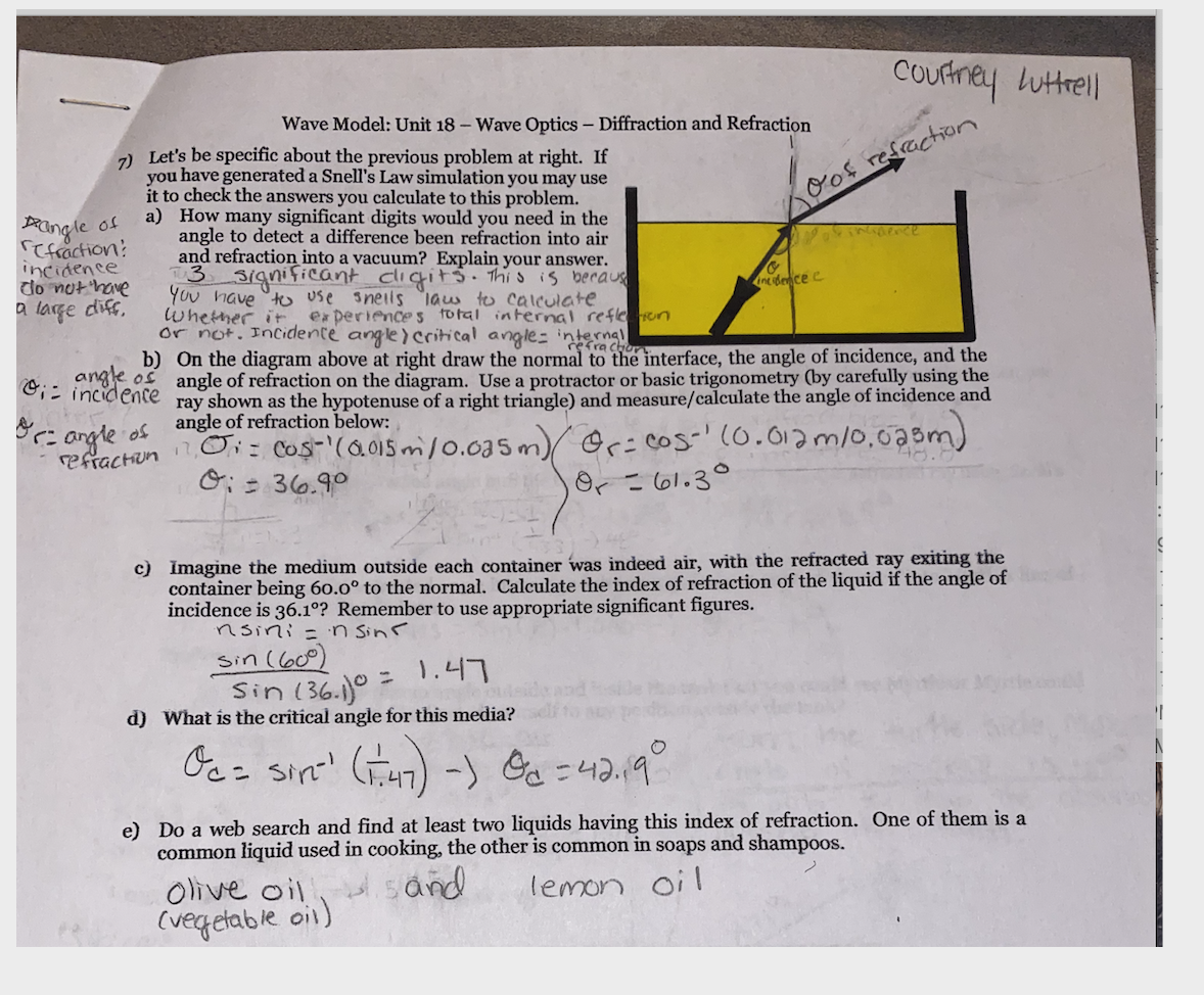 Solved courtney Luttrell refraction oof nedence Wave Model: | Chegg.com