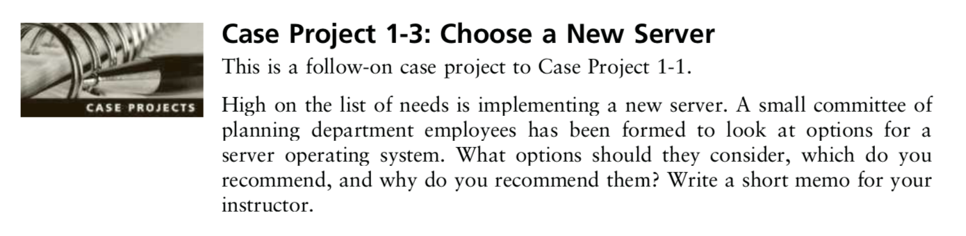 Solved Case Projects Case Project 1 3 Choose A New Server