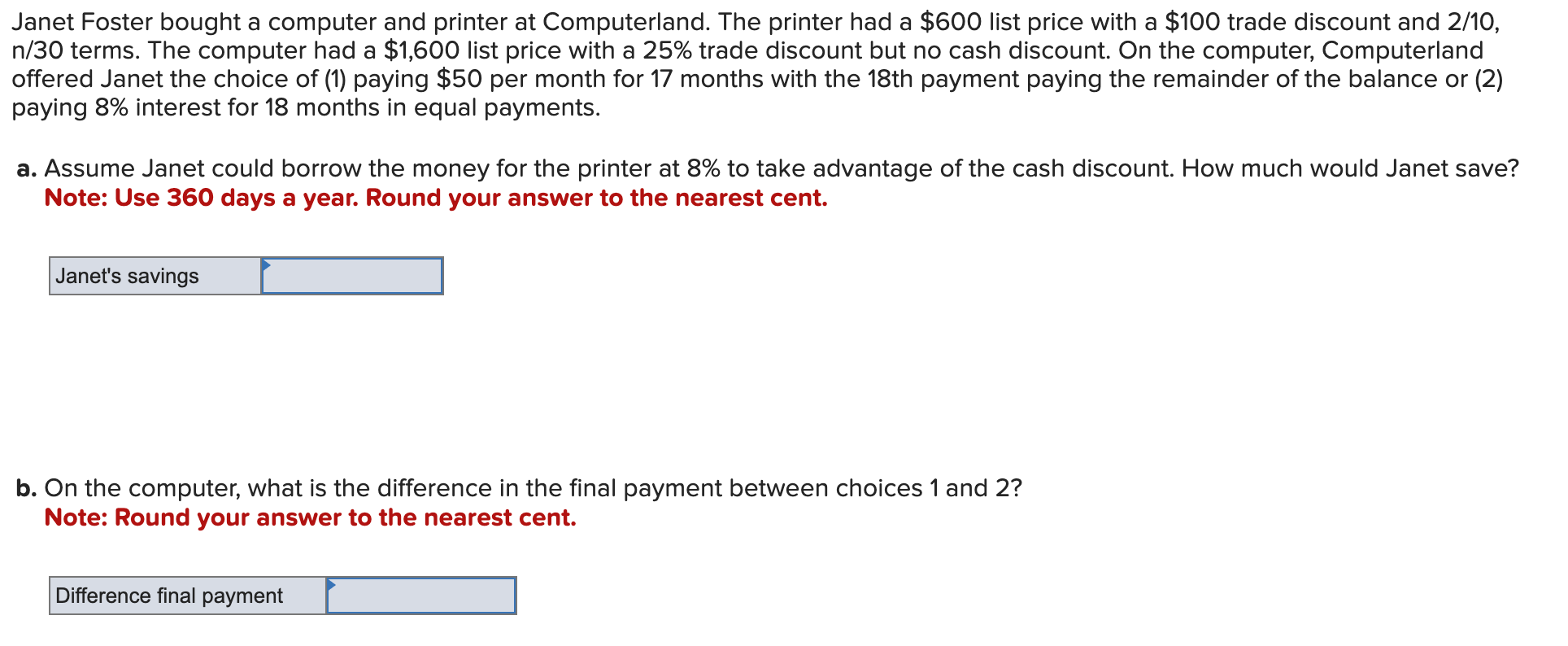 Solved Janet Foster bought a computer and printer at | Chegg.com