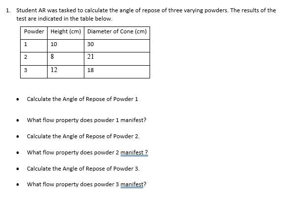 Solved 1. Student AR was tasked to calculate the angle of | Chegg.com