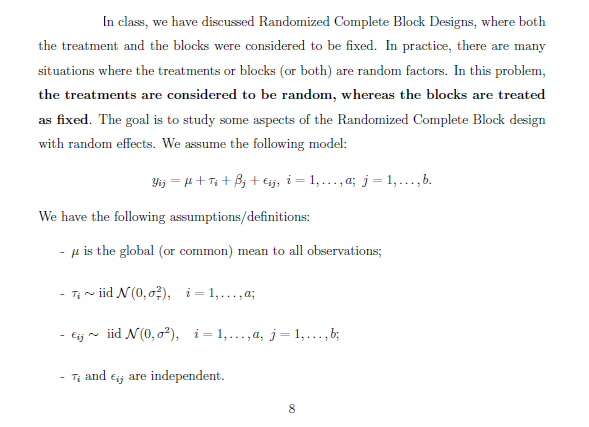 Solved In class, we have discussed Randomized Complete Block | Chegg.com