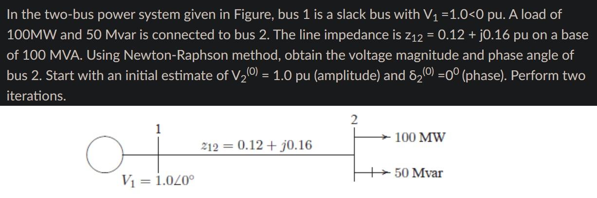Solved In the two-bus power system given in Figure, bus 1 is | Chegg.com