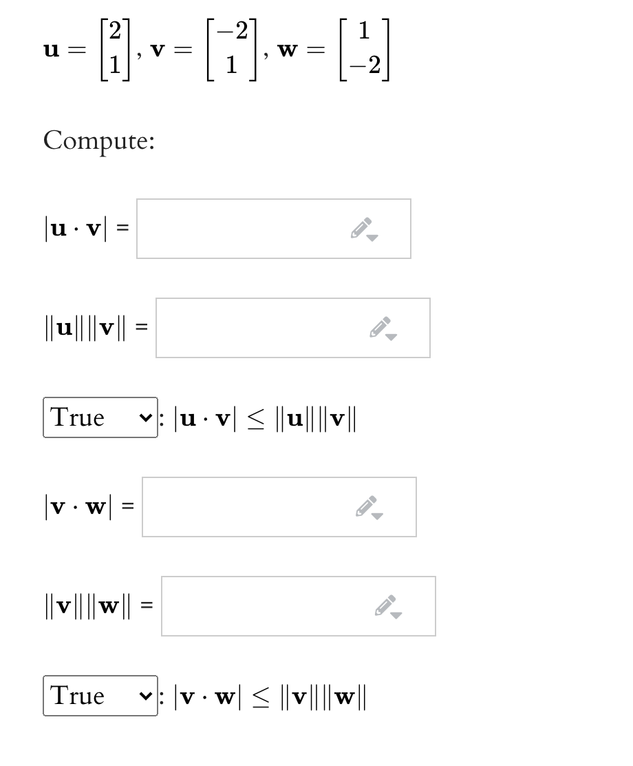 Solved U = - 1,-- []»-(- 2 Compute: | uv| = u|v|| = True vu | Chegg.com