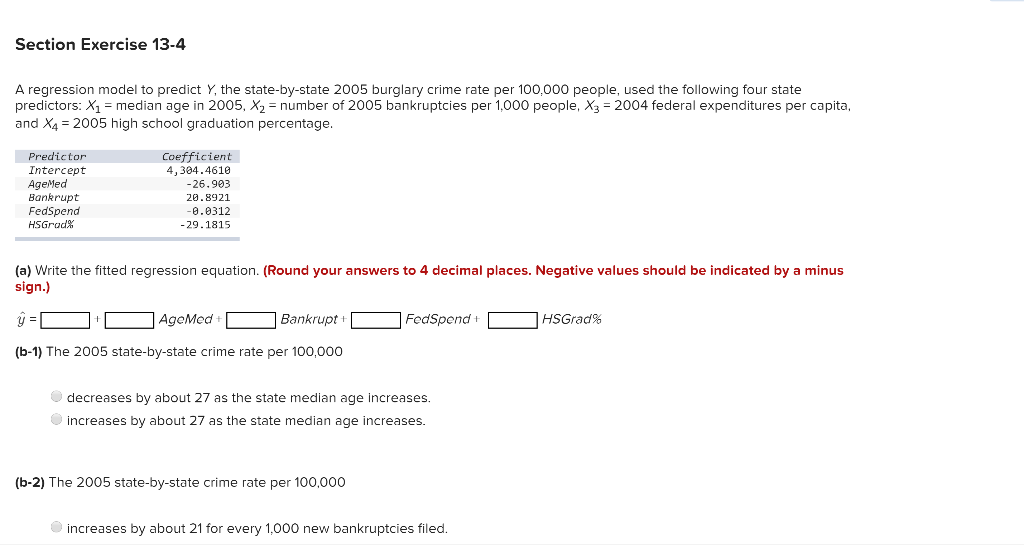 Section Exercise 13-4 A regression model to predict | Chegg.com