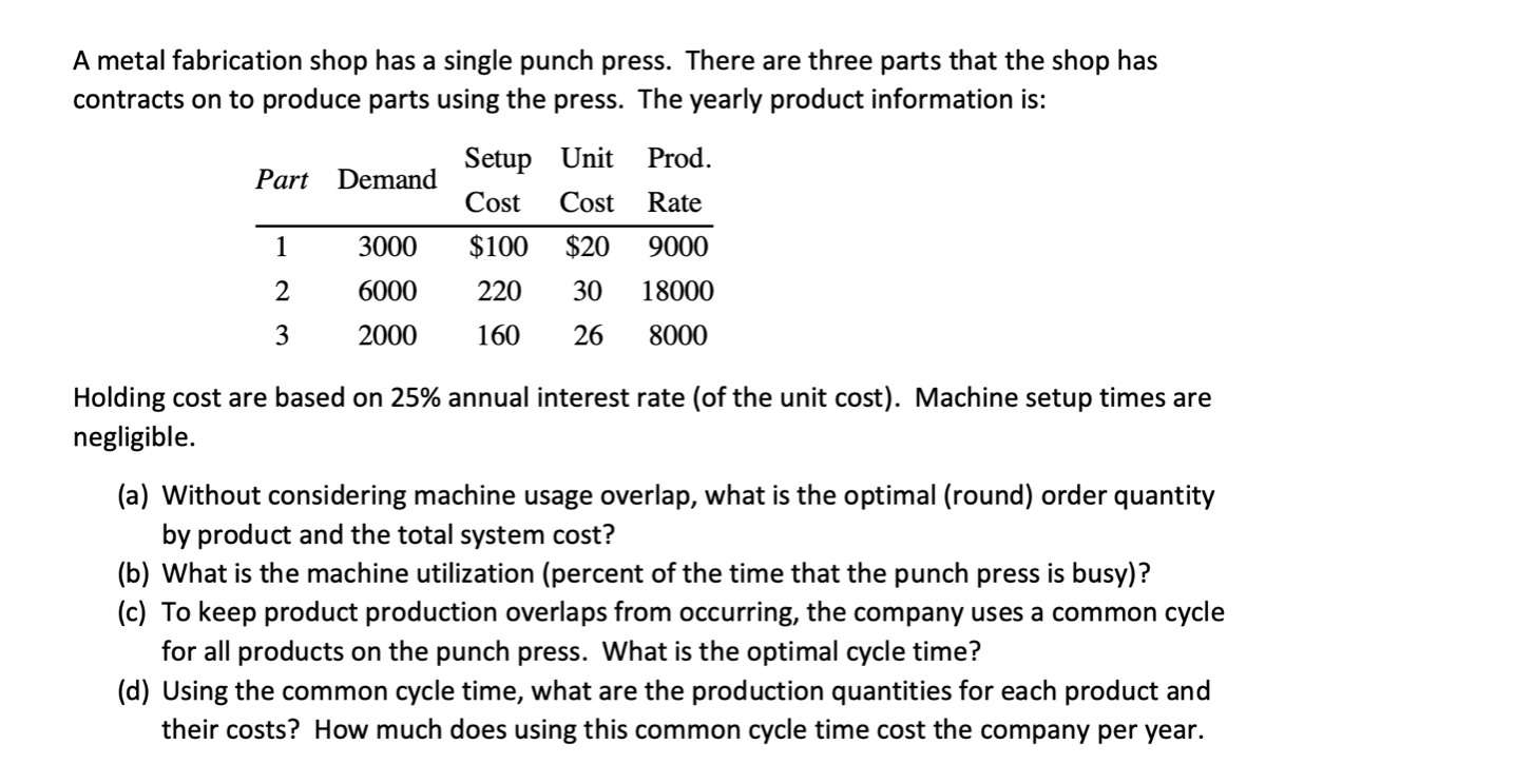 Solved A metal fabrication shop has a single punch press. | Chegg.com